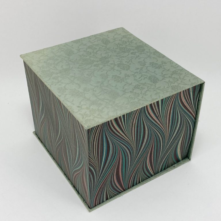 Keepsake Box, Green Floral Silk With Marbled Paper - Azalea Bindery, LLC